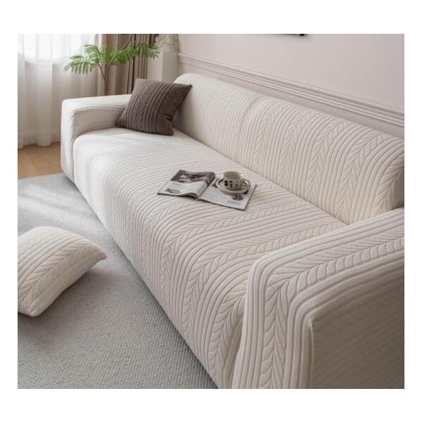 Krychiler ソファーカバー 3人掛け オフホワイト 伸縮フィット ジャカード生地 洗える 柔らかい ペット対応 ソファ保護 クッションカバー付き商品コード：55080939016型番：0076サイズ：190?230cm（3人掛けソフ...