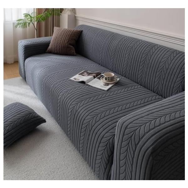 Krychiler ソファーカバー 2人掛け ダークグレー 伸縮フィット ジャカード生地 洗える 柔らかい ペット対応 ソファ保護 クッションカバー付き商品コード：55080939017型番：0076サイズ：145?180cm（2人掛けソフ...