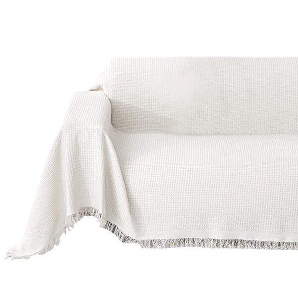 ソファーカバー 北欧風 マルチカバー ソファー 多機能 ソファ カバー フリンジ付き 長方形 ソファー 保護カバー 防塵 キズ防止 汚れ防止 四季通用 (ワッフル格-ホワイト, 130×180cm (1~2人掛け))商品コード：550809...