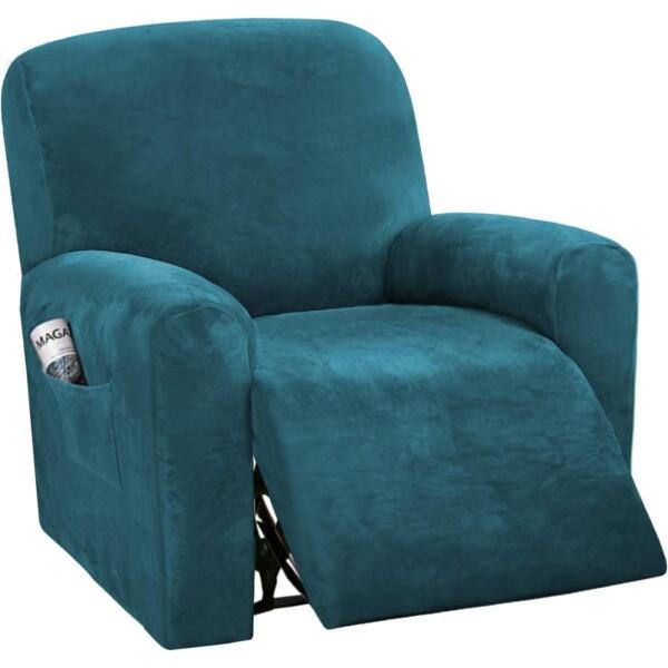 ストレッチ フランネル リクライニングチェアカバー, 4-分割タイプ 付 サイドポケッ リクライナーソファカバー 滑り止め ソファーカバー に適用する 子 ペット-藍色-1人掛け商品コード：55080939025型番：20103000008...