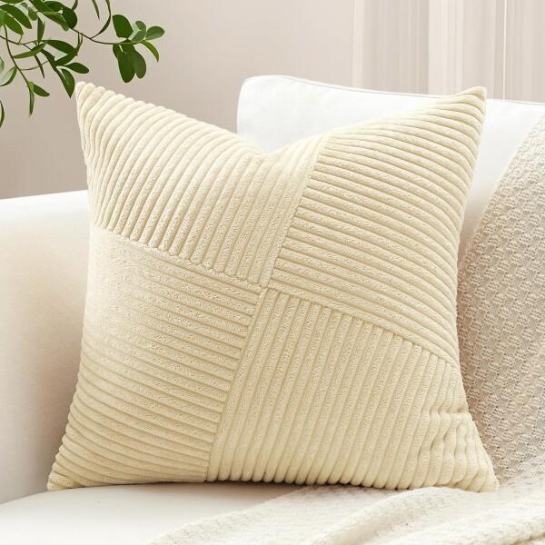 Otostar クッションカバー 45x45cm 1枚 おしゃれ 可愛い 無地 コーデュロイ 4分割斜めストライプ デザイン モダン ジッパー式 インテリア 室内装飾用 装飾用ピローカバー (45x45,ベージュ)商品コード：5508093...