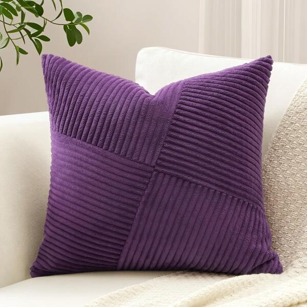 Otostar クッションカバー 45x45cm 1枚 おしゃれ 可愛い 無地 コーデュロイ 4分割斜めストライプ デザイン モダン ジッパー式 インテリア 室内装飾用 装飾用ピローカバー (45x45,パープル)商品コード：5508093...