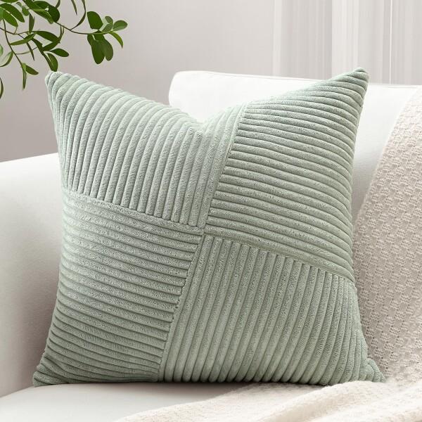 Otostar クッションカバー 45x45cm 1枚 おしゃれ 可愛い 無地 コーデュロイ 4分割斜めストライプ デザイン モダン ジッパー式 インテリア 室内装飾用 装飾用ピローカバー (45x45,グレー)商品コード：55080939...