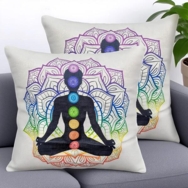 Chiorgone クッションカバー 2枚セット 7チャクラ マンダラ ヨガ おしゃれ スピリチュアル 癒し リネン風 抱き枕カバー 瞑想 ヒーリング ソファ 飾り インテリア 雑貨 (彩色)商品コード：55080940003型番：AMUS...