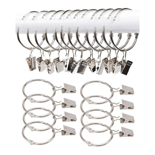 Tibemiカーテンフック リング クリップ付き 20個セット カーテンクリップ おしゃれ 鉄製 カーテンリング 突っ張り棒用内径38mm 開口設計 DIY 取り付け簡単 多用途 リビング・寝室・バスルーム・キッチン-銀色商品コード：550...