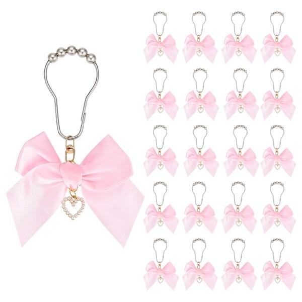 PH PandaHall リボン シャワーカーテンフック 20個 シャワーリング 蝶結び リボンノット カーテンフック ペンダント付き バスルーム装飾 ベッドルーム 子供部屋 洗面所用 ピンク商品コード：55080943008型番：AM-H...