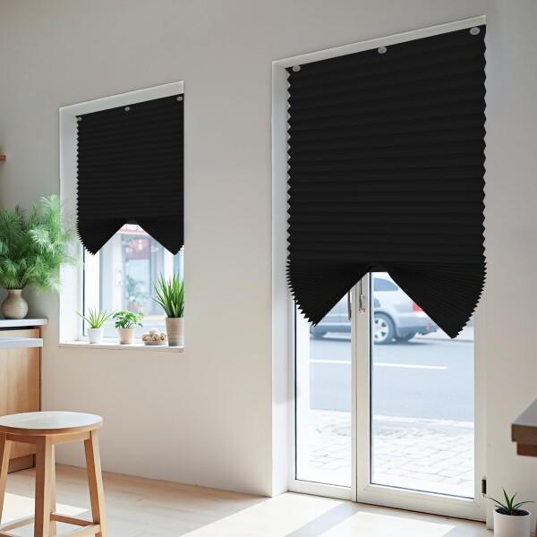 Adliy 吸盤サンシェード プリーツスクリーン 貼り付け チェーンなし 幅76cm 長さ160cm ブラック 1級遮光 遮熱断熱 UVカット 防水防油 プライバシー保護 間仕切り 小窓・スリット窓 オールシーズン商品コード：5508094...