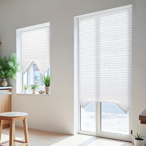 Adliy 吸盤サンシェード プリーツスクリーン 貼り付け チェーンなし 幅35cm 長さ130cm ホワイト 採光生地 遮熱断熱 UVカット 防水防油 プライバシー保護 間仕切り 小窓・スリット窓 オールシーズン商品コード：5508094...