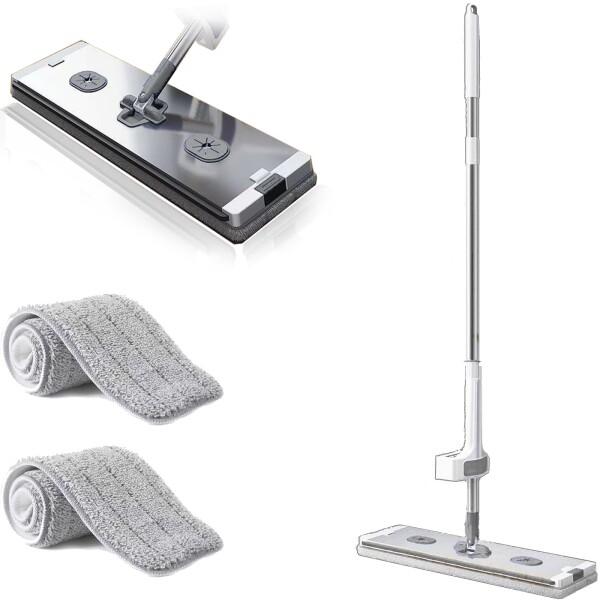 RULA 多機能142cm モップ 床掃除 水拭き 自動で挟む雑巾 手洗い不要 業務家庭乾湿両用 フロアワイパー フローリングワイパー 2 in 1フロアもっぷ アルミニウム合金モップ ステンレス製プッシュロッド可伸縮 ?さ45cm商品コー...