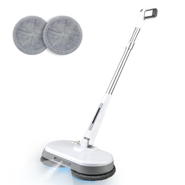 Verazon コードレス電動モップ  水噴射&amp;180°高速回転 フローリング/ハードウッド/タイル対応 軽量自立式 LEDライト付き モップパッド4枚セット商品コード：55080945089型番：DTB-WS-21Bサイズ：Med...