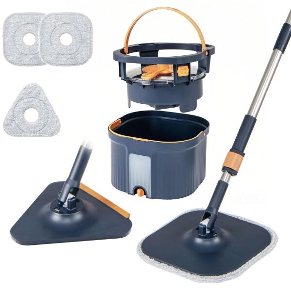 Goplus 回転モップ フロアモップ 水拭き 床拭き モップ 取り外し可能なバケツ付き ハンドル高さ調節可能 床掃除 モップクリーナー フローリング掃除 組立簡単 乾湿両用 家庭用 交換用モップパッド付き 清掃用品 ヘッド四角形と三角形 ...