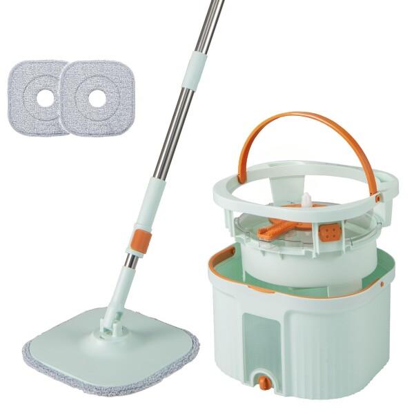 Goplus 回転モップ フロアモップ 水拭き 床拭き モップ 取り外し可能なバケツ付き ハンドル高さ調節可能 床掃除 モップクリーナー フローリング掃除 組立簡単 乾湿両用 家庭用 交換用モップパッド付き 清掃用品 ヘッド四角形 ライトグ...