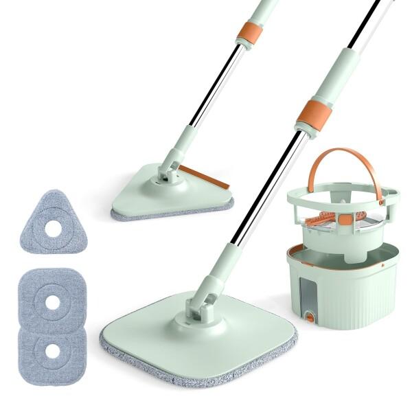 Goplus 回転モップ フロアモップ 水拭き 床拭き モップ 取り外し可能なバケツ付き ハンドル高さ調節可能 床掃除 モップクリーナー フローリング掃除 組立簡単 乾湿両用 家庭用 交換用モップパッド付き 清掃用品 ヘッド四角形と三角形 ...