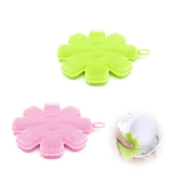 ADOFUN シリコンブラシ キッチンスポンジ 食器 キッチン 洗浄ブラシ 野菜洗い 抗菌防カビブラシ 食器用スポンジ シリコン製 防臭 柔軟 耐久 2個セット（グリーン+ピンク)商品コード：55080945149型番：ADOFUNサイズ：...