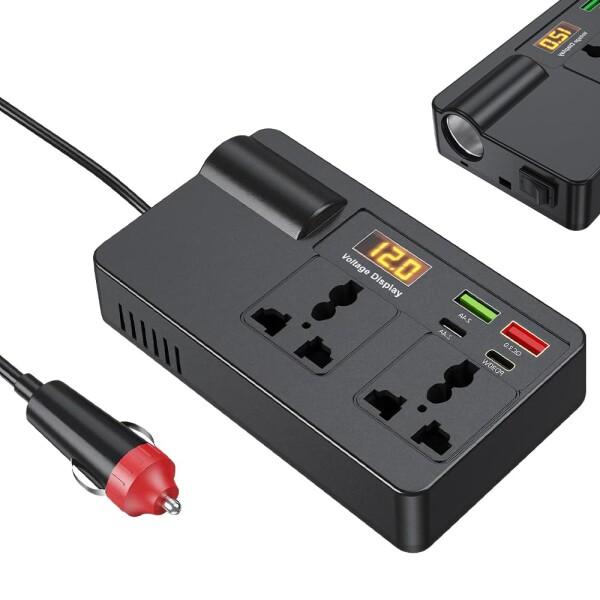 インバーター 200W シガーソケット コンセント 車 DC12VをDC100Vに変換 カーインバーター 車載充電器PD 30W QC3.0 急速充電対応 AC差込2口 2つのUSB-A 2つの USB-Cポート搭載 車中泊 グッズ商品コー...
