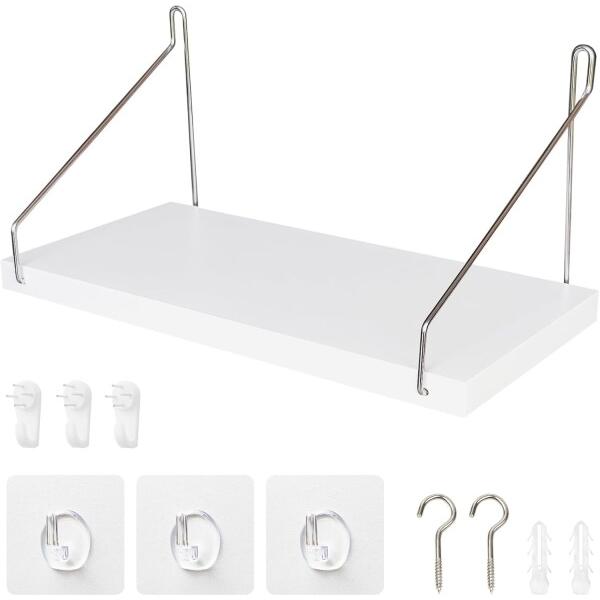 ウォールシェルフ 飾り棚 壁掛け棚 洗濯機棚 壁棚 壁を傷つけな 松 取り付け簡単 インテリア ウォールラック 玄関 キッチン バスルーム リビング 洗面所 寝室 壁面収納 賃貸OK 穴あけない 穴を開けない 吊り棚 DIY (ホワイト, ...