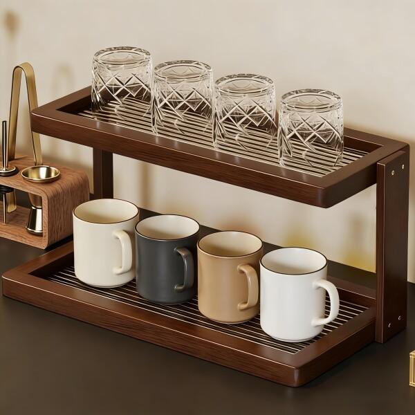 Pekaro キッチンラック 卓上 2段 収納ラック 竹製 アクリル棚板 スパイスラック 調味料ラック カップ収納 マグカップ/ティー用品 整理 コンパクト 省スペース お手入れ簡単 多用途（キッチン・リビング・玄関）ウォールナット色 39...