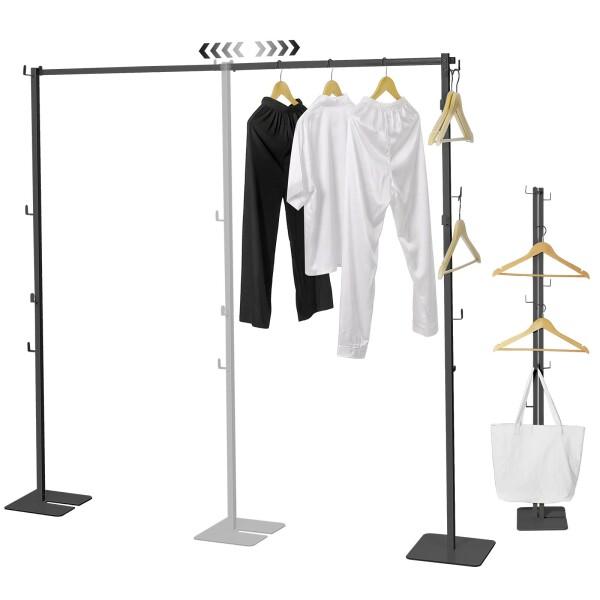 ZQZHDQ 伸縮式物干しスタンド 物干し竿の伸縮サイズ：77〜145cm 折り畳み物干しラック コンパクトに収納 ラック本体：W87~155×D24.5×H158cm 部屋干し 室内洗濯物干し 組み立て簡単 (ブラック)商品コード：550...