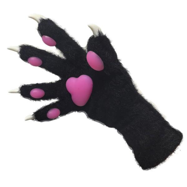 (SCLMRO) ケモノ 着ぐるみ 手袋 、肉球 蛍光、動物コスプレ手袋、ふわふわ ピンクの肉球付き、爪デザイン (黒 です)商品コード：55081160198サイズ：Mカラー：黒 ですデザイン: ふわふわの毛材質で作られた動物コスプレ手袋...