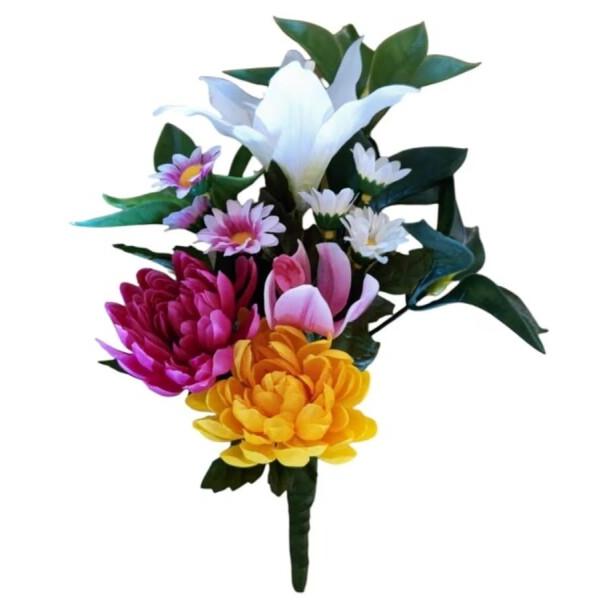 上質仏花シキビ入り 枯れない 仏花 造花『ひかり』明るく清らかな五色の仏花 仏壇用 ・手元供養 高さ約25cm商品コード：55081160692型番：なしサイズ：小カラー：紫、白、緑、黄、ピンク・枯れない仏花 　高品質アーティフィシャルフラ...