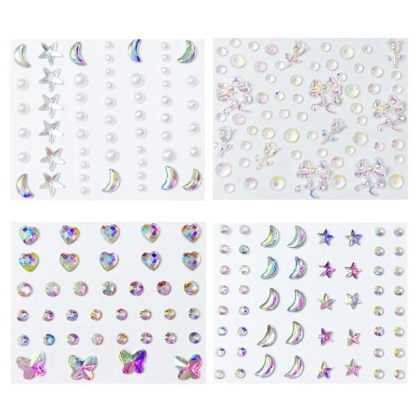 QUANTALY ラインストーンステッカー 4枚セット 星 月 キラキラ 涙メイク 3D 光る クリスタル シール フェイスシール フェイスストーン フェイスステッカー 顔面デコ ネイルデコパーツ 自己吸着式で接着剤不要 DIY用品 (A)...