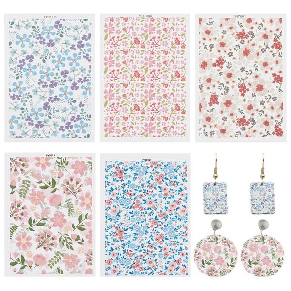 ポリマークレイ用フローラル転写紙 5枚セット 様々なかわいい花柄 ポリマー粘土転写紙 粘土転写シート イヤリング ペンダント DIYアート ジュエリー制作用アクセサリー商品コード：55081188897型番：DIY-ME0001-99C-J...