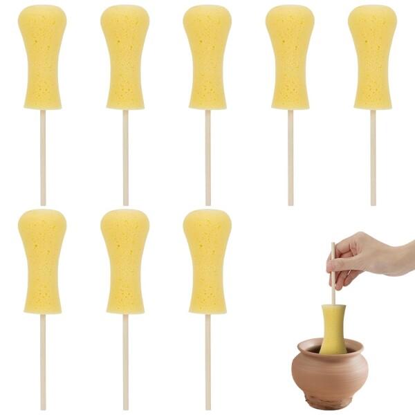 BENECREAT 8本 スポンジ粘土彫刻ツール 黄色 大きな頭形 DIYアート陶器ツール 粘土スポンジ 木製ハンドル付き 陶器スティック モデリングと彫刻 陶芸用品 彫刻と成形商品コード：55081188900型番：AJEW-BC0009...