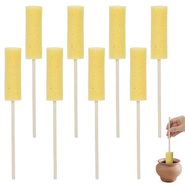 BENECREAT 8本 スポンジ粘土彫刻ツール 黄色 円筒形 DIYアート陶器ツール 粘土スポンジ 木製ハンドル付き 陶器スティック モデリングと彫刻 陶芸用品 彫刻と成形商品コード：55081188901型番：AJEW-BC0009-6...