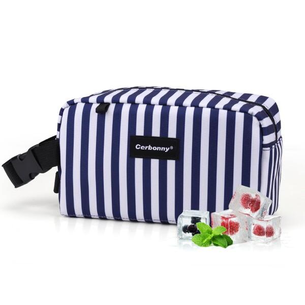 保冷バッグ 小さめ 保冷剤付きクーラーバッグ 小型 ランチバッグ 長時間 保冷 保温 ミニ 保冷ポーチ おにぎりポーチ 通勤 通学 旅行用商品コード：55081194581カラー：ブルーストライプ?取り外し可能なジェルパック内蔵:取り外し可...