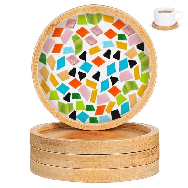 iplusmile コースター 竹製 4枚セット DIY 素材 ベース 手作り 工作 モザイクタイル レジン 制作 キット 茶托 受け皿 木製 浅型 小物入れ 工芸品 ナチュラル 円形商品コード：55081196520型番：C9J11EVV...