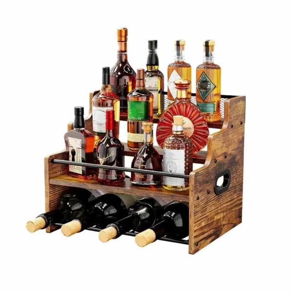 AYZLNFXT 酒棚 4段ウイスキー棚 ボトルディスプレイラック イシェルフ カウンタートップバーラック ウイスキーバーラック コーヒーシロップ収納ラック キッチン、ホームバー、パーティーに最適 (4段ブラウン)商品コード：5508119...