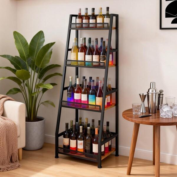 ワインラック ウイスキー 棚 ボトルラックディスプレイ自立式 大容量 収納 調整可能な足 コーナーワインボトルフェンス付き キッチン 玄関 リビング ダイニングルーム用 約W40×D30×H111cm 簡単組立商品コード：550811976...