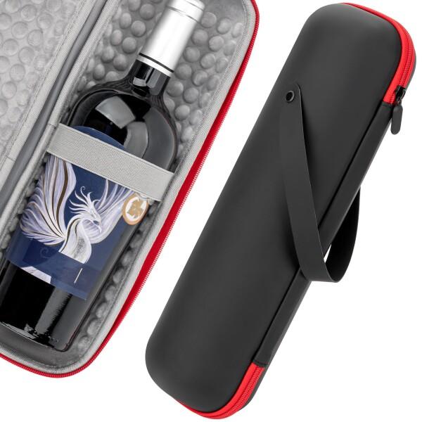 JANKINGS EVAハードシェルシングルワインボトルトラベルケース、ハンドル付きPUキャリーバッグ、衝撃吸収裏地、ほとんどの750 mlボトルに対応、赤のジッパー付き黒、1パック商品コード：55081198036型番：LPL-1073-...