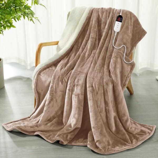 電気毛布 掛け敷き兼用 6段階温度調節 3分で急速昇温 柔らかく厚手の生地 160×130cm省エネ電気タオルケット 過熱保護機能付き 電気毛布 洗える 毛玉防止 肩掛け・膝掛け・足元保温・防寒対策に最適 PSE認証取得（あまいろ）商品コー...