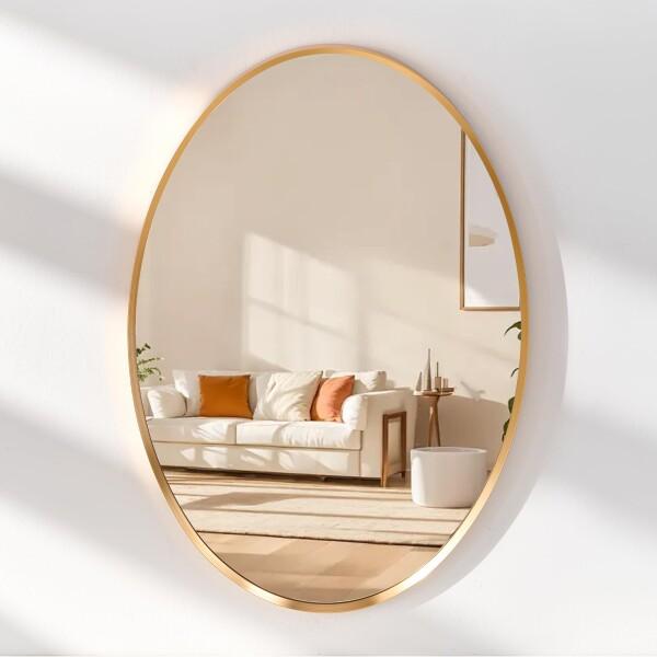 Hohoemi 壁掛けミラー リビング寝室玄関装飾 40×60cm 楕円形 ゴールドフレーム 縦長デザイン 全身が映る お歳暮・お年賀・新生活応援ギフト 日本????修 高級アルミ合金 安全設置キット付き商品コード：55081204468型...