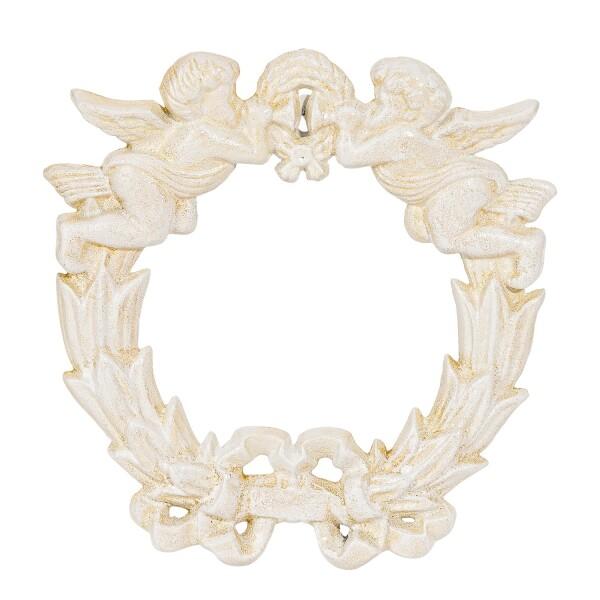 Sungmor白い小さい天使の花輪の壁飾り-レトロな鋳鉄の天使、月桂樹の葉の花輪のデザインを組み合わせて、室内と屋外の装飾、花園、ポーチ、子供の部屋に適します-ビクトリアスタイルの装飾品商品コード：55081205658型番：SM-0962...