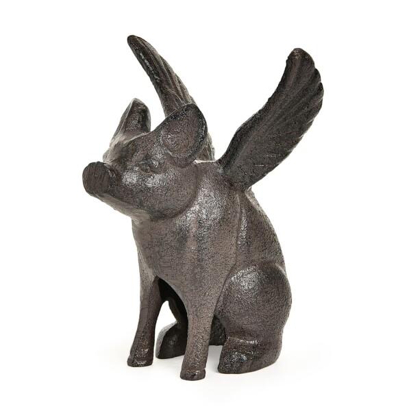 Sungmor 鋳鉄製フライングブタ像、気まぐれな座っている豚の庭の装飾像、素朴なブラックブラウンホームオフィスデスクペーパーウェイトドアストップ、かわいいコレクターフィギュア本棚オーナメント商品コード：55081205733型番：SM-0...