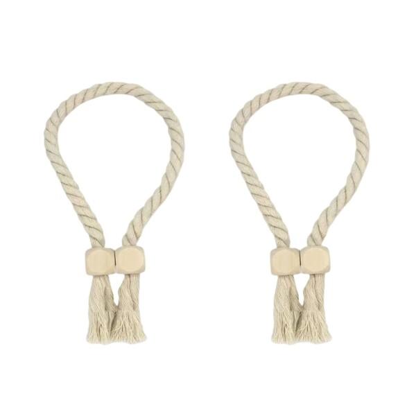 カーテン タッセル 2個セット マグネットタッセル カーテン止め 綿麻ロープ 木玉 磁石 吸着 全長60cm 穴あけ不要 簡単取り付け インテリア リビング 寝室 カーテン とめるやつ 結束 バンド 結束具 便利商品コード：55081206...