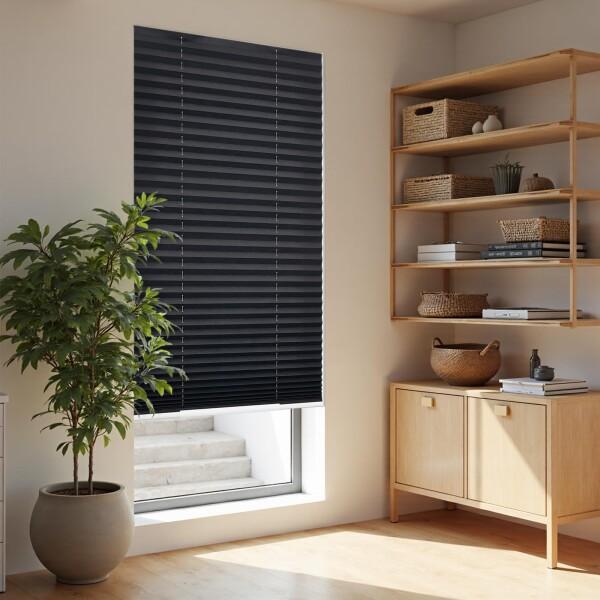 Adliy プリーツスクリーン 貼り付け 遮光生地 チェーンなし ブラック 幅40cm 長さ130cm 1級遮光 遮熱断熱 UVカット 防水防油 プライバシー保護 間仕切り 小窓・スリット窓 オールシーズン商品コード：55081207464...