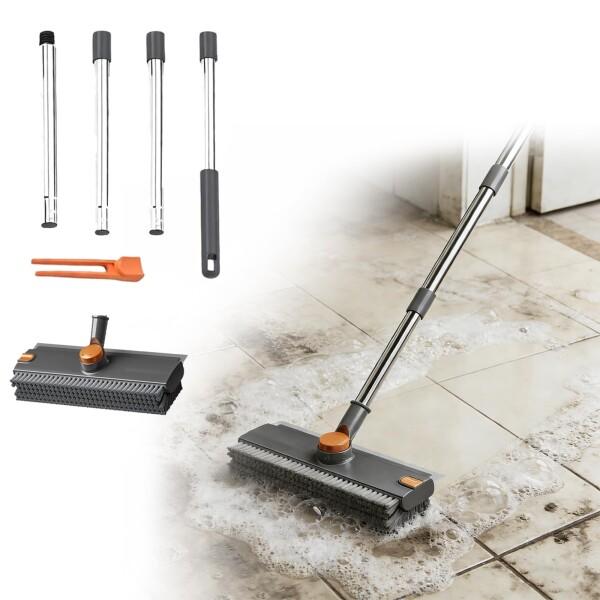 デッキブラシ 掃除用ブラシ 3in1 水切りワイパー付き タイルブラシ ベランダぶらし 360度回転 4段ポール 76cm-138cm 調節可能 PP+ステンレス ベランダ/玄関/床/庭園/屋外/浴室に適用 掃除用品商品コード：550812...