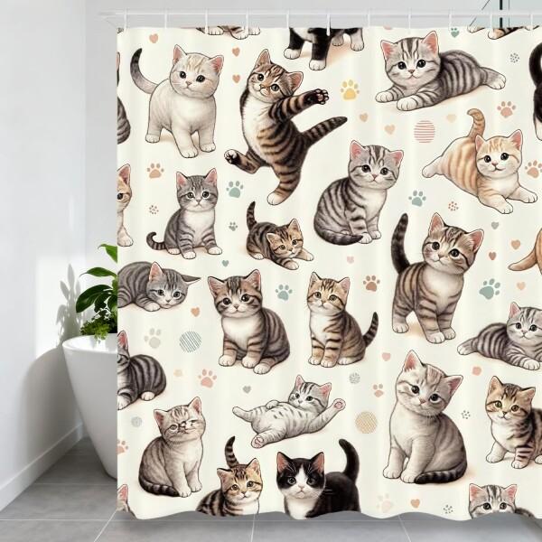 シャワーカーテン180*180cm 防カビ防水 可愛い猫 お風呂カーテン 厚手 防寒 間仕切り ユニットバス 浴室 速乾 安い 小窓 目隠しカーテン 断熱 洗濯可能 取付簡単リング付き (かわいい猫)商品コード：55081208625型番：...