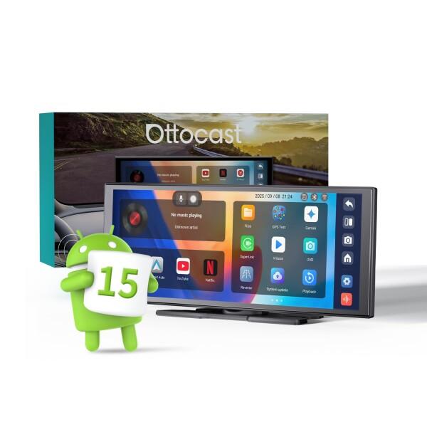 OTTOCAST オットキャスト Screen AI スクリーンAI ポータブルディスプレイオーディオ Android15 Gemini対応 AI音声操作 GPS搭載 ワイヤレスCarPlay/Android Auto YouTube/Ne...