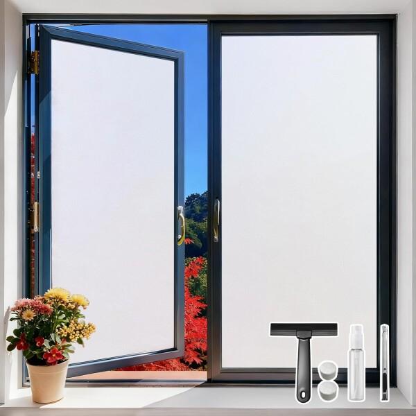 DIFIT 窓ガラス目隠しフィルム 目隠しシート 窓用フィルム 窓 めかくしシート水で貼る 剥がせる ガラスフィルム 断熱遮熱 結露防止 uvカット 浴室 風呂 玄関 飛散防止 曇りガラス調 白い色(30X200CM)商品コード：55081...