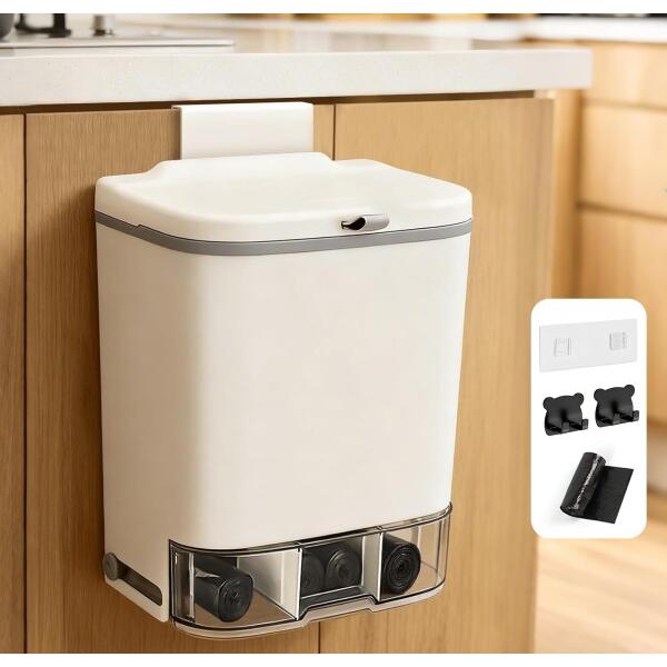 壁掛けゴミ箱 浮かせる ひっかけ式 壁掛けごみ箱 ふた付き 10L キッチン ゴミ箱 バスルーム 生ゴミ 洗面所 ごみ箱 吊り下げ 滑り蓋付き 防臭&amp;防虫設計 密閉 大口径商品コード：55081243861型番：BGT02サイズ：ミ...