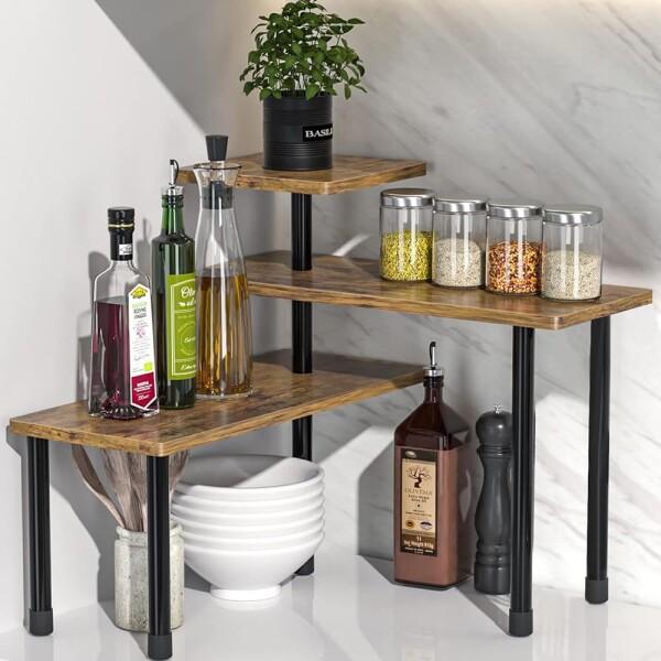 キッチンラック 調味料ラック コーナーラック 棚 スパイスラック コーナーシェルフ カウンター棚 積み上げ可能 拡張可能 キャビネット収納ケース 水槽 化粧品 缶 カップ 浴室 台所 卓上 大容量 省スペース商品コード：5508124489...