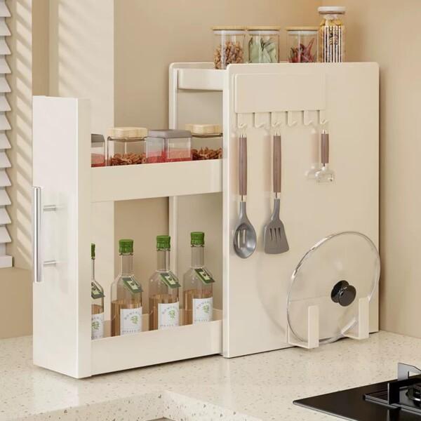 隠せる調味料ラック 2段 台所用 スパイスラック 引き出し式 コンロ横 キッチンラック 隙間収納 大容量 キッチン収納ラック 調味料 スパイス ボトル 収納 コンロ下 シンク横にも (白, 35*11.5*46cm)商品コード：550812...