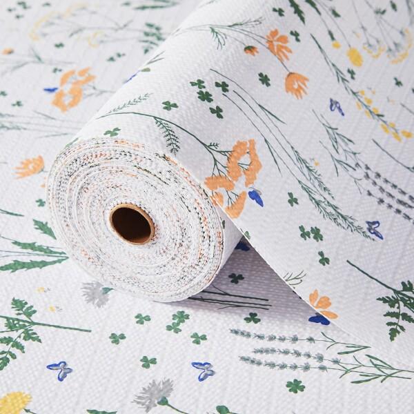 Beautyhero食器棚シート キッチン シェルフライナー 洗える 滑り止めシート 食器や調理器具のズレ防止に 引き出しシート すべり止めマット 保護シート 棚や引き出しのキズや汚れを防ぐ カット可能(ホワイトベース フラワー柄,30x3...