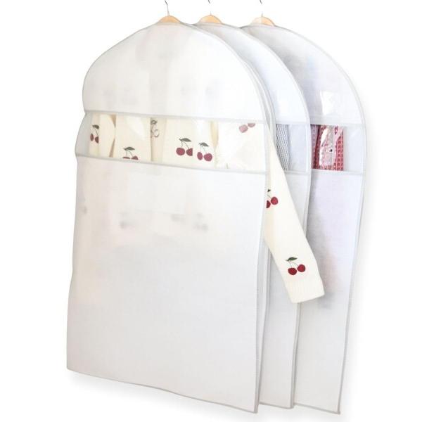 マホーコク商会 雲に包まれる洋服カバー 3枚組 横ファスナー付き ホワイト＆グレー 衣類カバー おしゃれ 不織布 (ふつう丈用（すそ閉じ）)商品コード：55081245335型番：maho-kokuAカラー：白?【サイドファスナーで出し入れ...