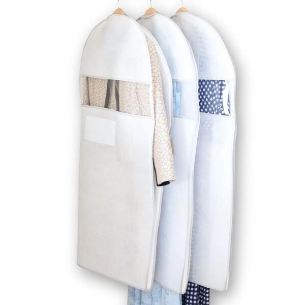 マホーコク商会 雲に包まれる洋服カバー 3枚組 横ファスナー付き ホワイト＆グレー 衣類カバー おしゃれ 不織布 (ロング丈用（すそオープン）)商品コード：55081245336型番：maho-kokuAカラー：白?【サイドファスナーで出し...