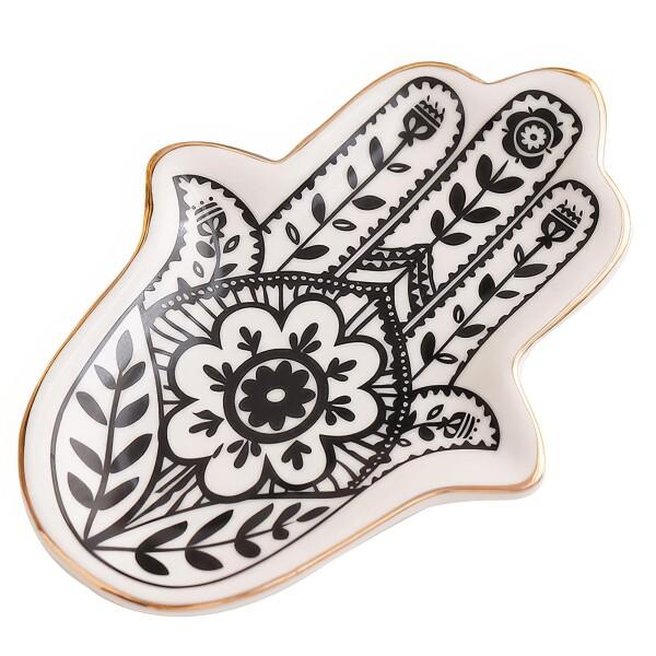 Hamsa ハンドセラミックジュエリートレイ-ホームデコレーションゴールドトリムリングディッシュ&amp;小物オーガナイザーデスク化粧台風水オーナメント用商品コード：55081245672型番：AMUS-CRG-JJL-0156-001サイ...